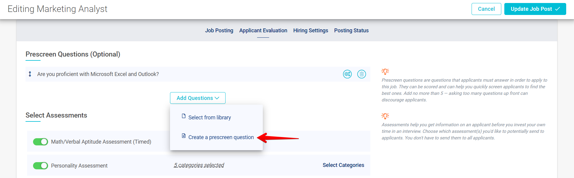 Using prescreen questions